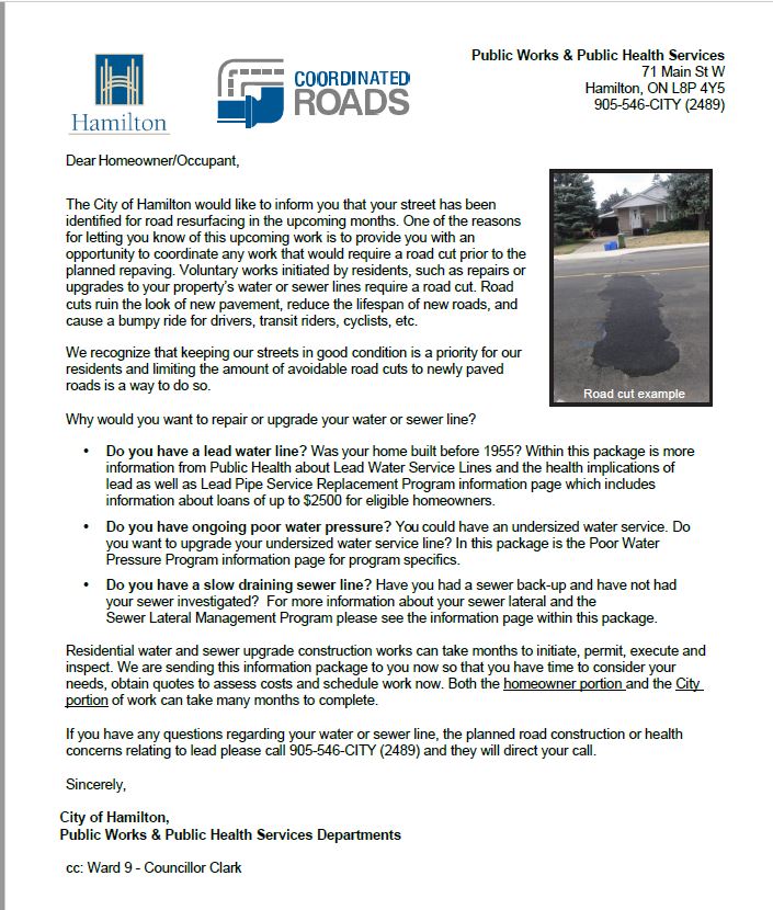 Resident’s Advanced Notice of Road Work – Brad Clark Report